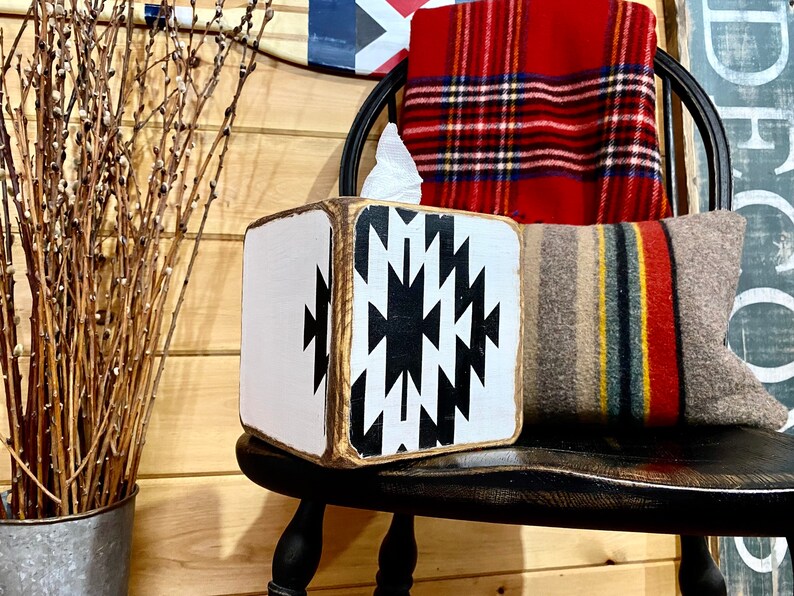 Aztec Tissue Box Cover Rustic Wood Western Decor Tribal - Etsy