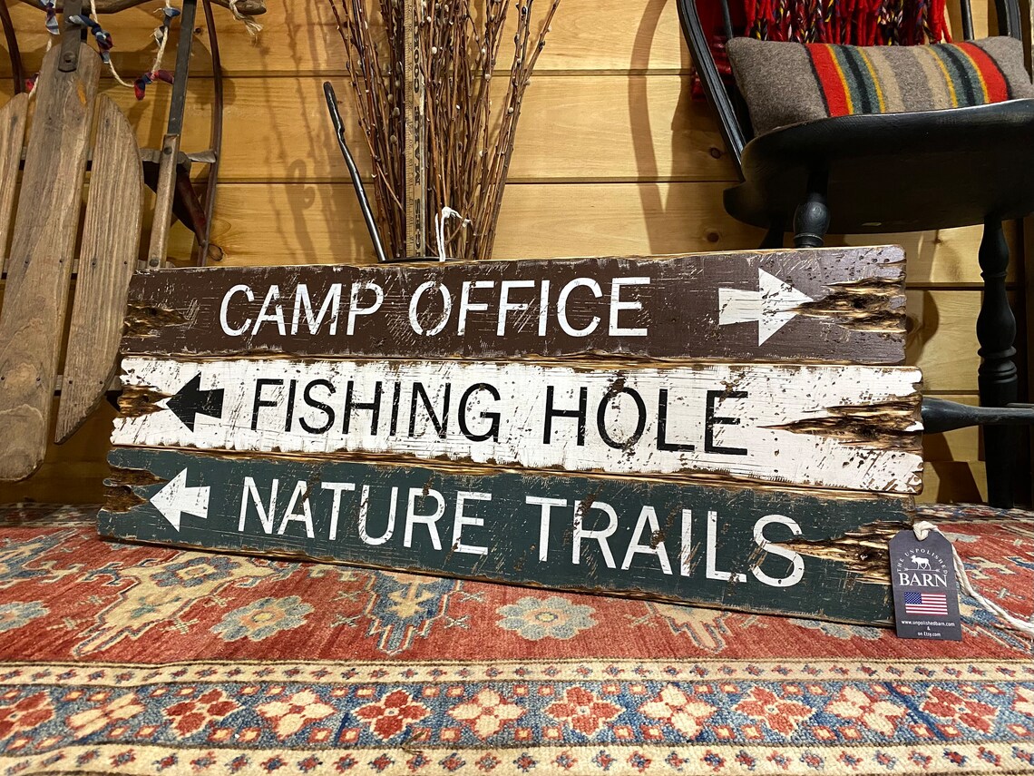 Rustic Cabin Sign Set Camping Decor Fishing Hole Wood - Etsy