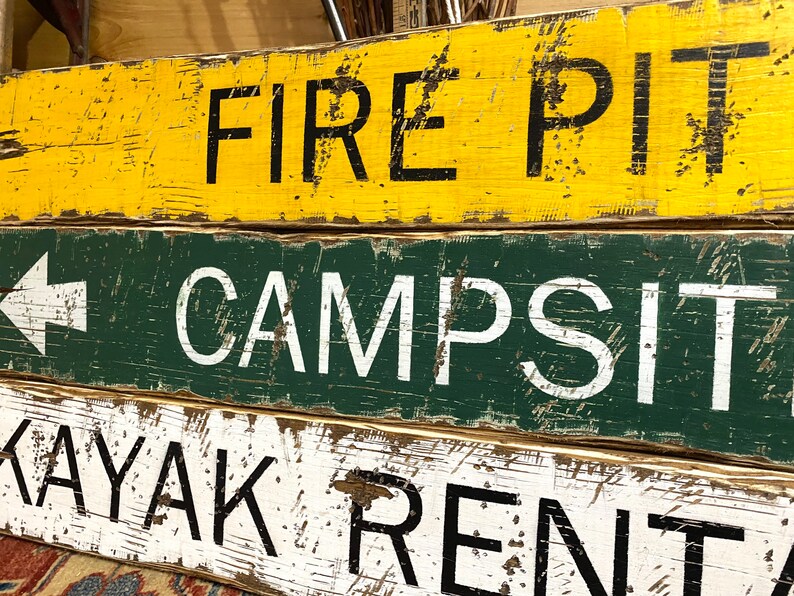 Wood Fire Pit Sign Set Rustic Camp Decor National Park Wall - Etsy