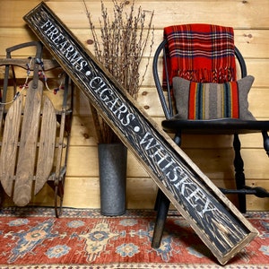 Wood Cigar Bar Sign Firearms Cigar Whiskey Sign Rustic Bar Decor Gun ...