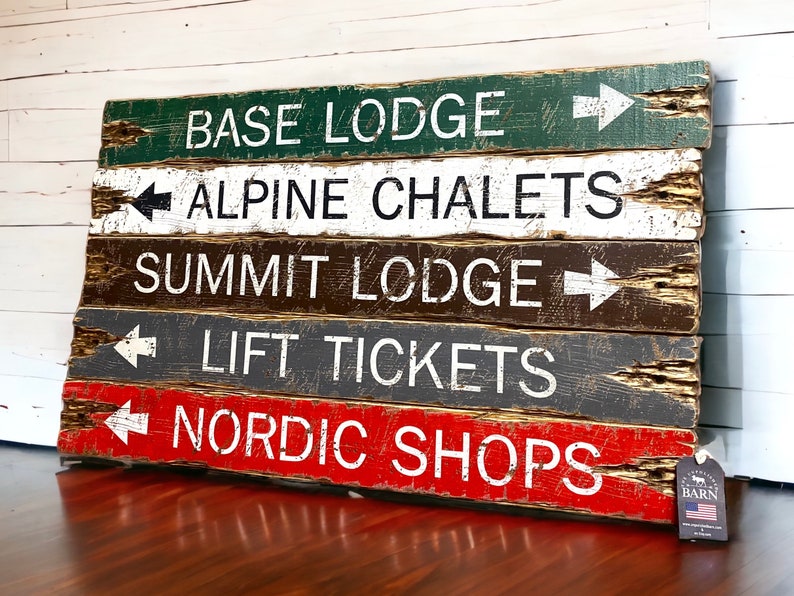 Rustic Ski Lodge Sign Set – Handcrafted Wooden Winter Cabin Decor by ...