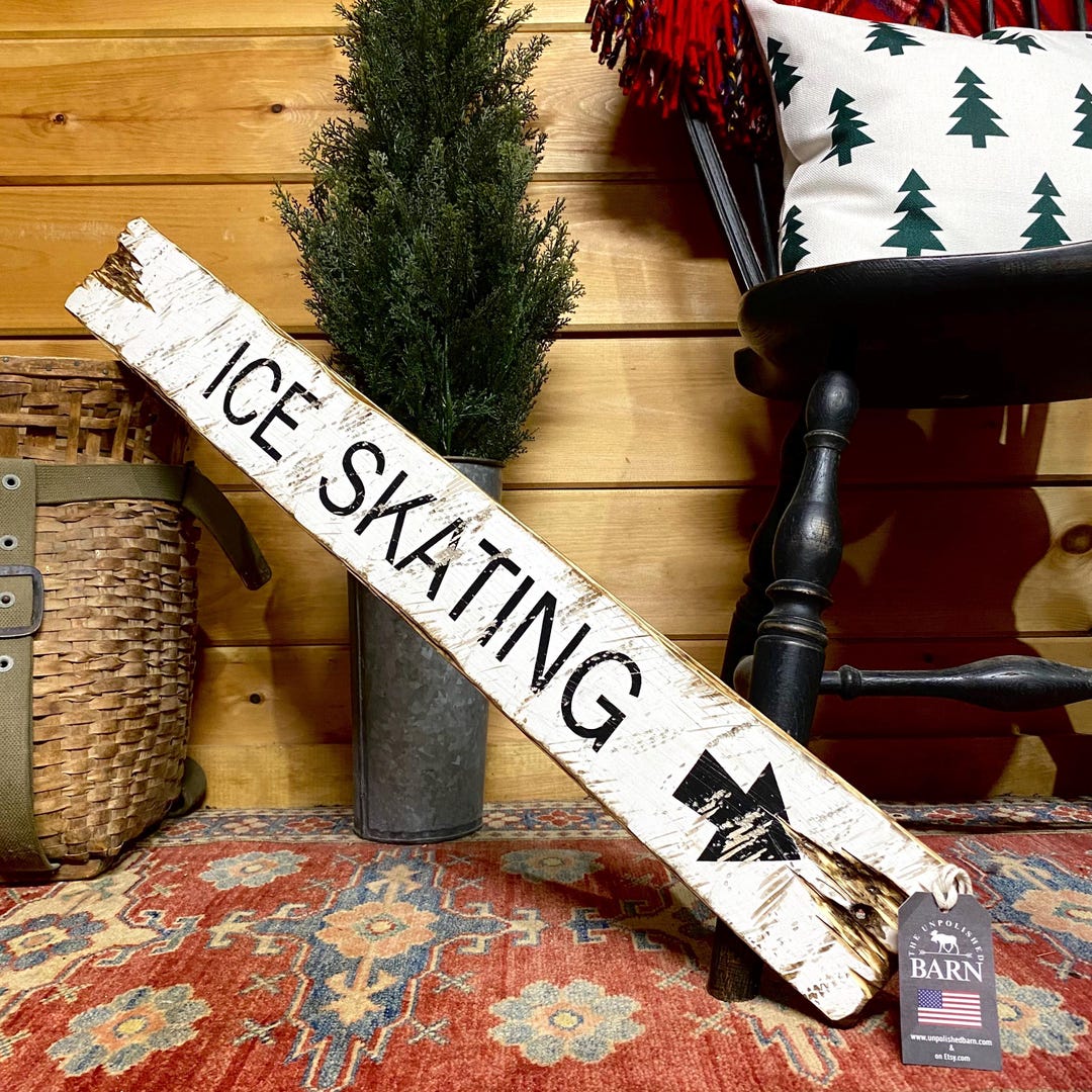 Rustic Ice Skating Wood Sign, Winter Log Cabin and Country Christmas ...