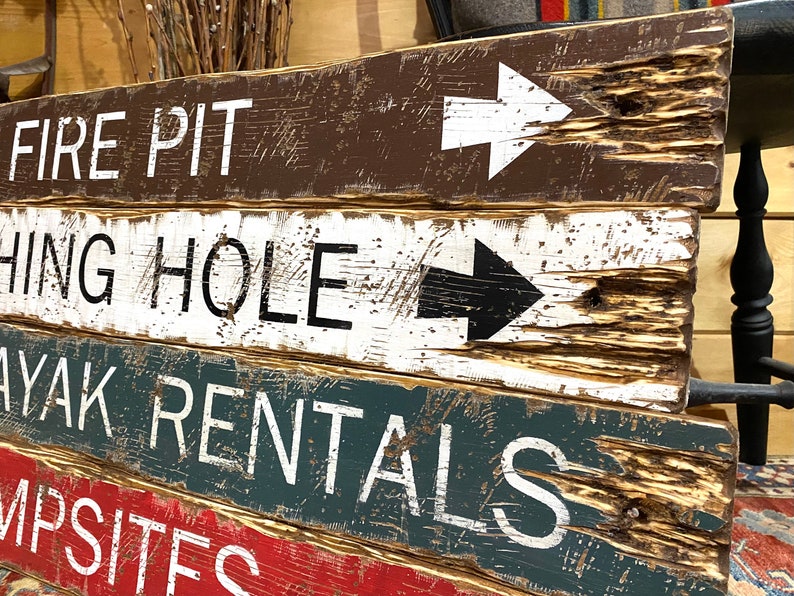 Rustic Lodge Sign Set | Distressed Fishing Decor | Wood Camping Gift - Etsy