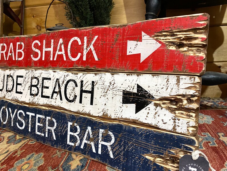 Rustic Crab Shack Sign Set Wood Nude Beach Coastal Kitchen - Etsy