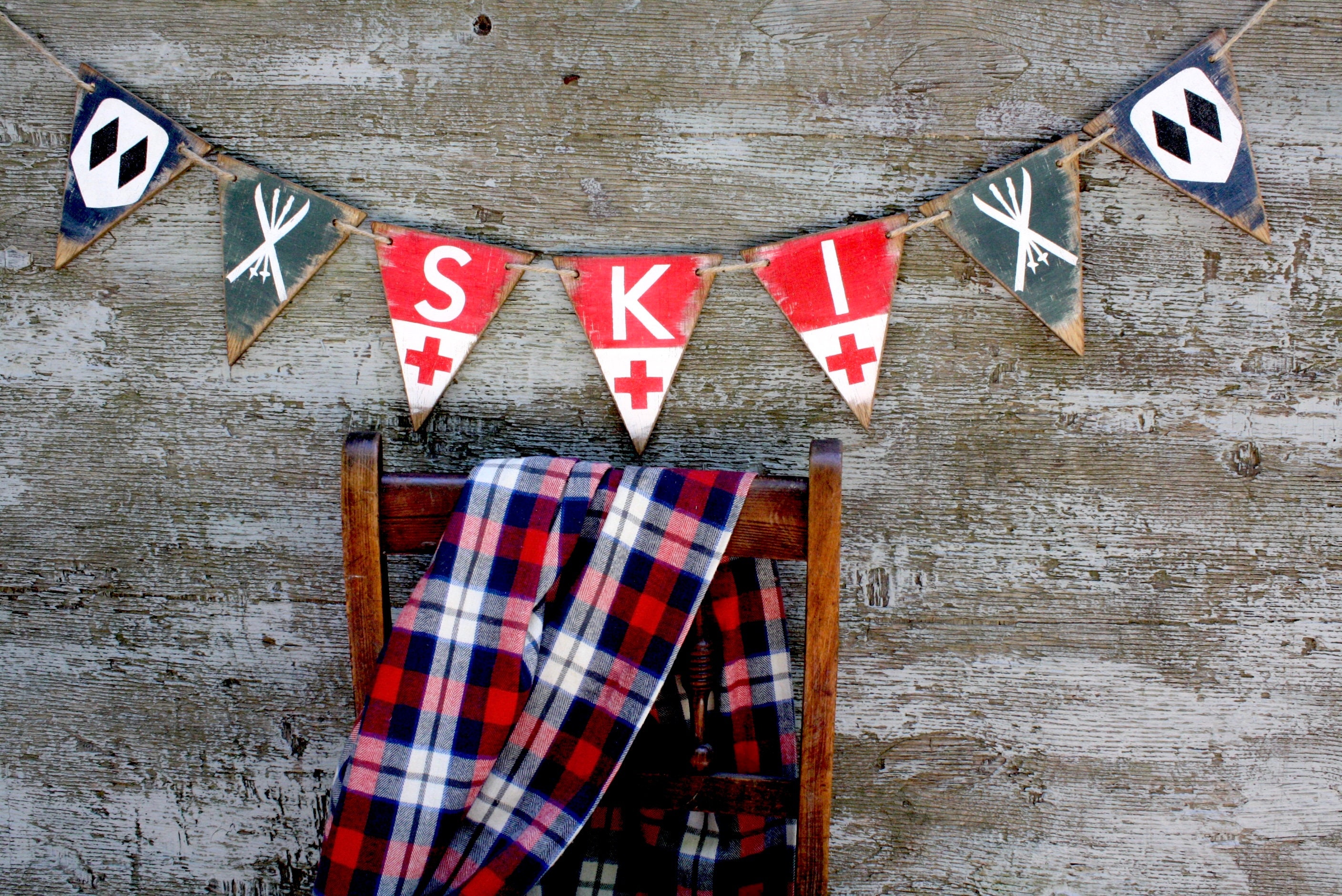 Rustic Ski Sign | Ski Lodge Decor | Log Cabin Pennant Wood Banner - Etsy
