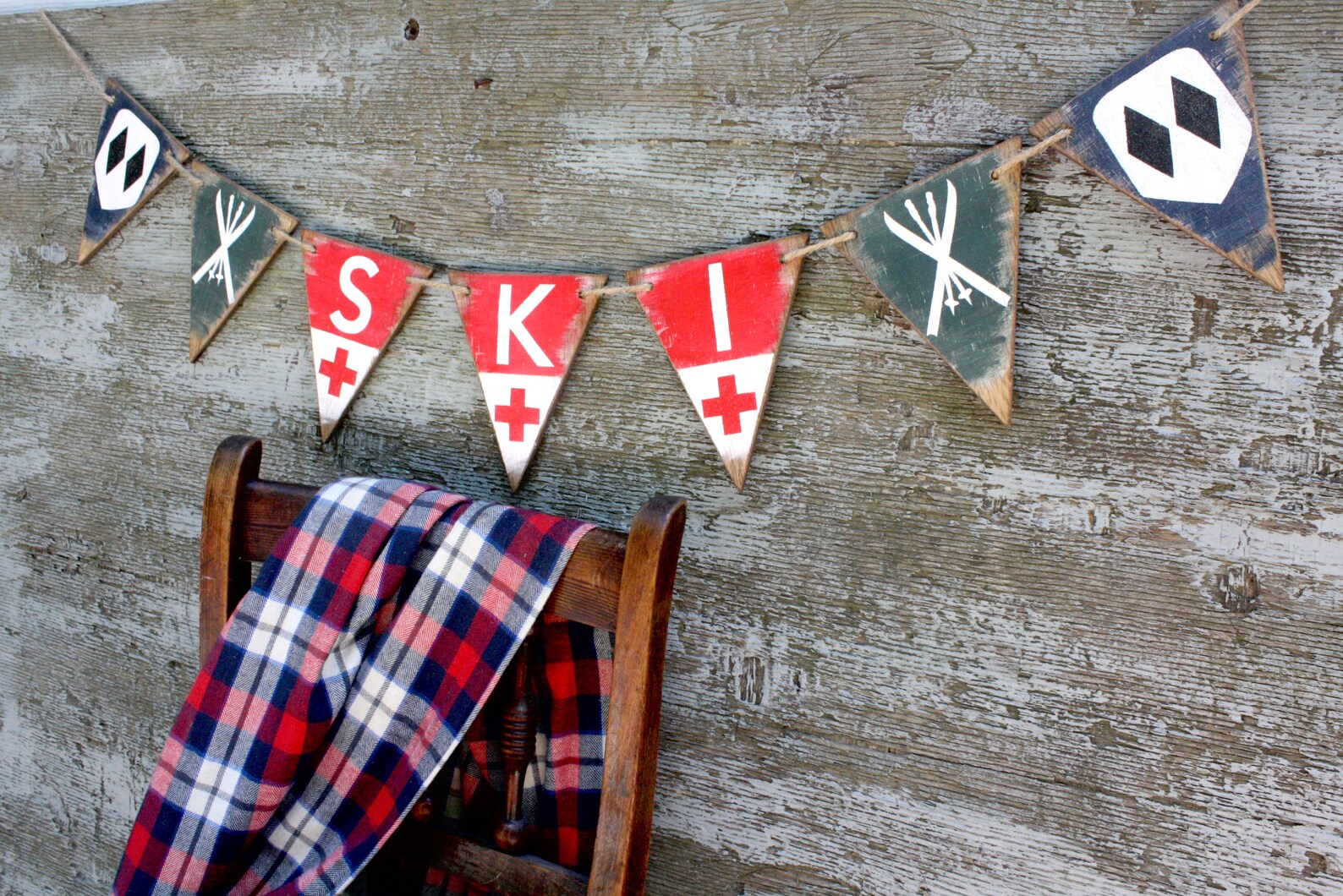Rustic Ski Sign | Ski Lodge Decor | Log Cabin Pennant Wood Banner - Etsy