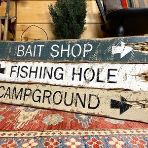 Bait Shop Sign – Rustic Wood Fishing Decor for Cabin, Lake House, Bass ...