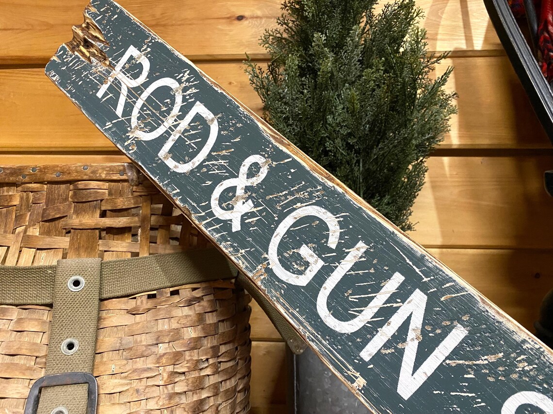 Rustic Fishing & Hunting Store Wood Sign | Distressed Log Cabin Decor ...