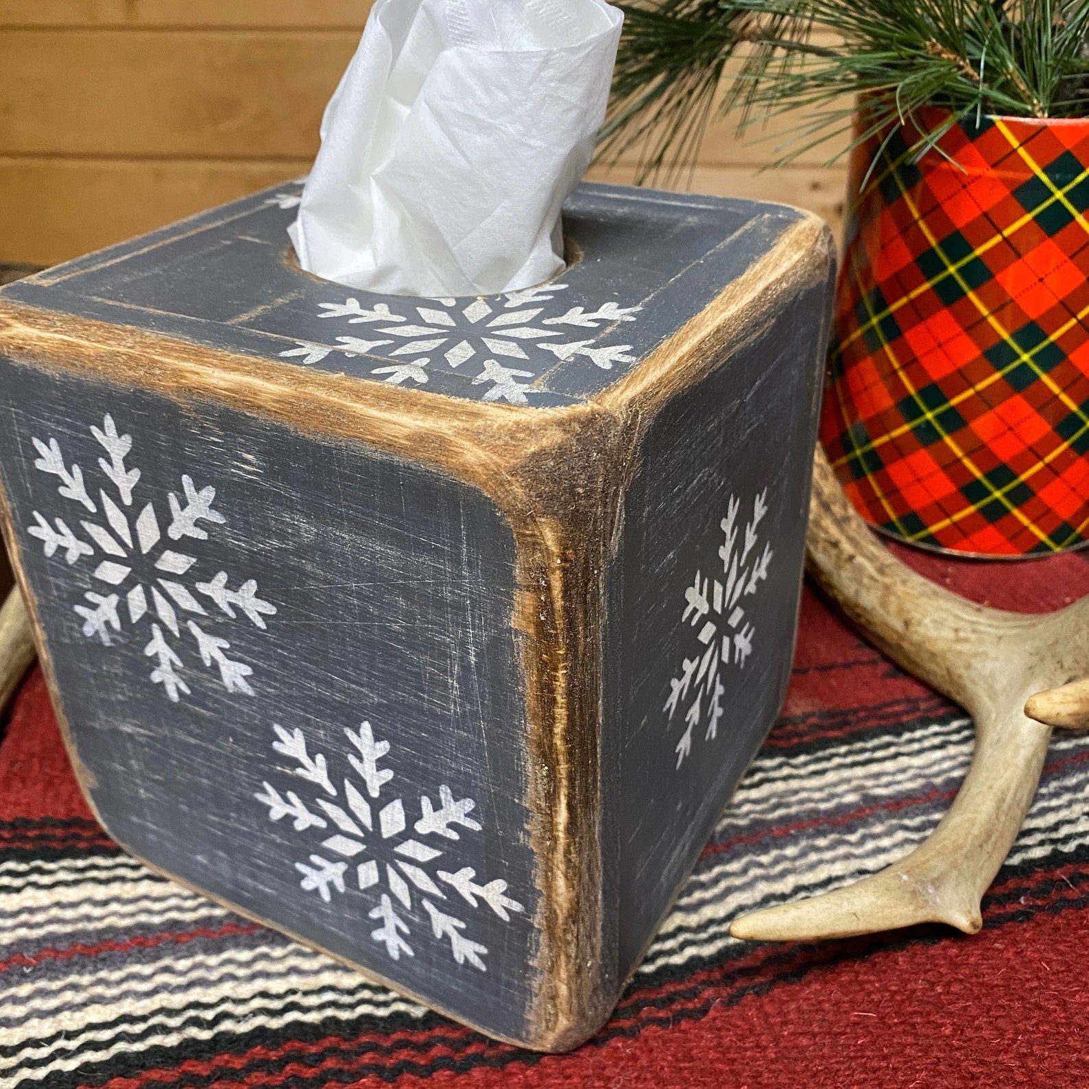 Rustic Square Tissue Box Cover Wood Christmas Decor - Etsy
