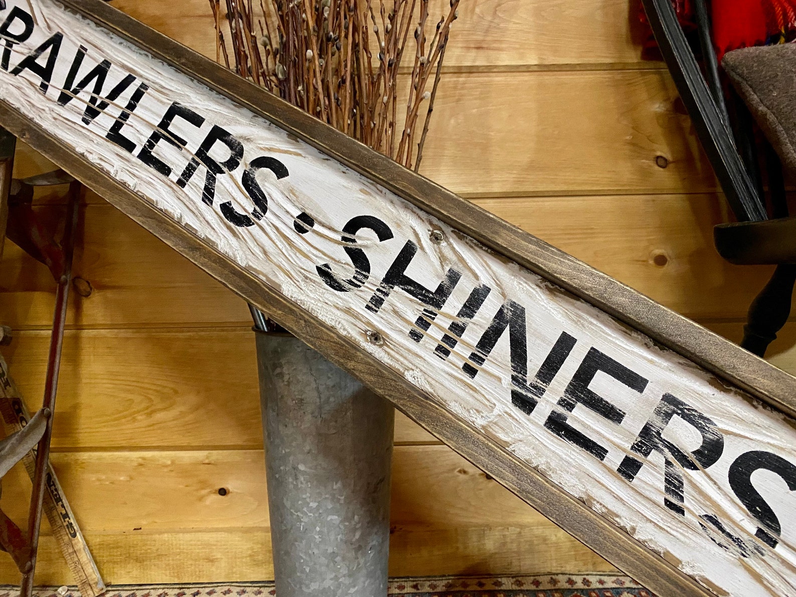 Rustic Fishing Wood Sign Wood Log Cabin Decor Crawlers | Etsy