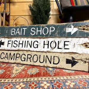 Distressed Fishing Signs, Rustic Lake House Decor, Bait Shop, National ...