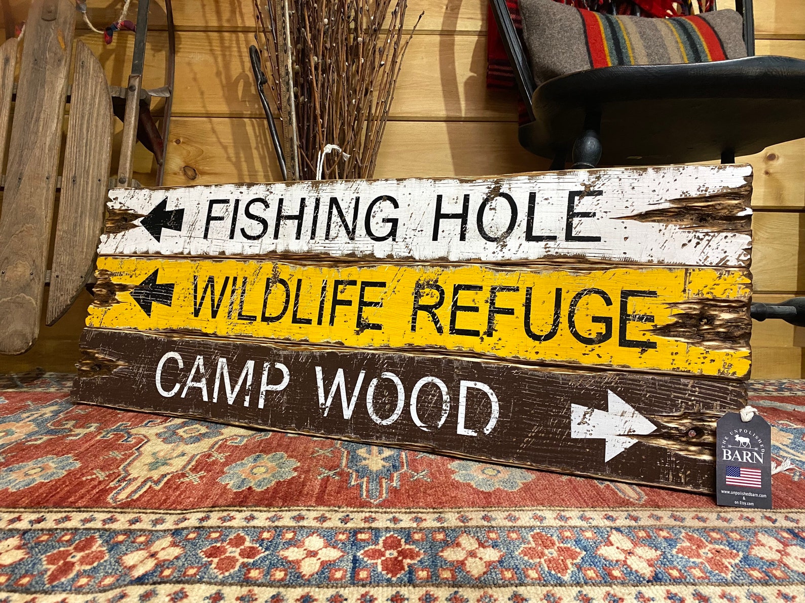 Camp Wood Sign | Rustic Log Cabin Decor | Directional Back Roads Sign ...