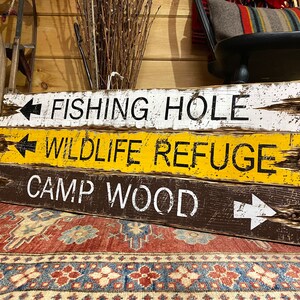 Camp Wood Sign | Rustic Log Cabin Decor | Directional Back Roads Sign ...