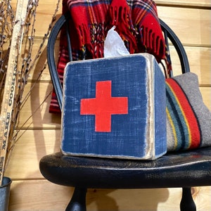 Navy Blue First Aid Tissue Box Cover Log Cabin Ski Decor - Etsy