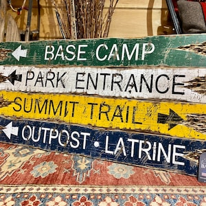 Distressed Wood Hiking Signs, Rustic Mountain Climbing Decor, Base Camp ...