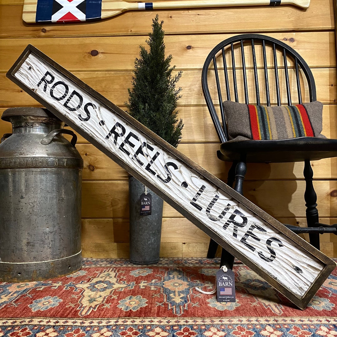 Rods Reels Lures, Bass & Fly Fishing Sign - Etsy