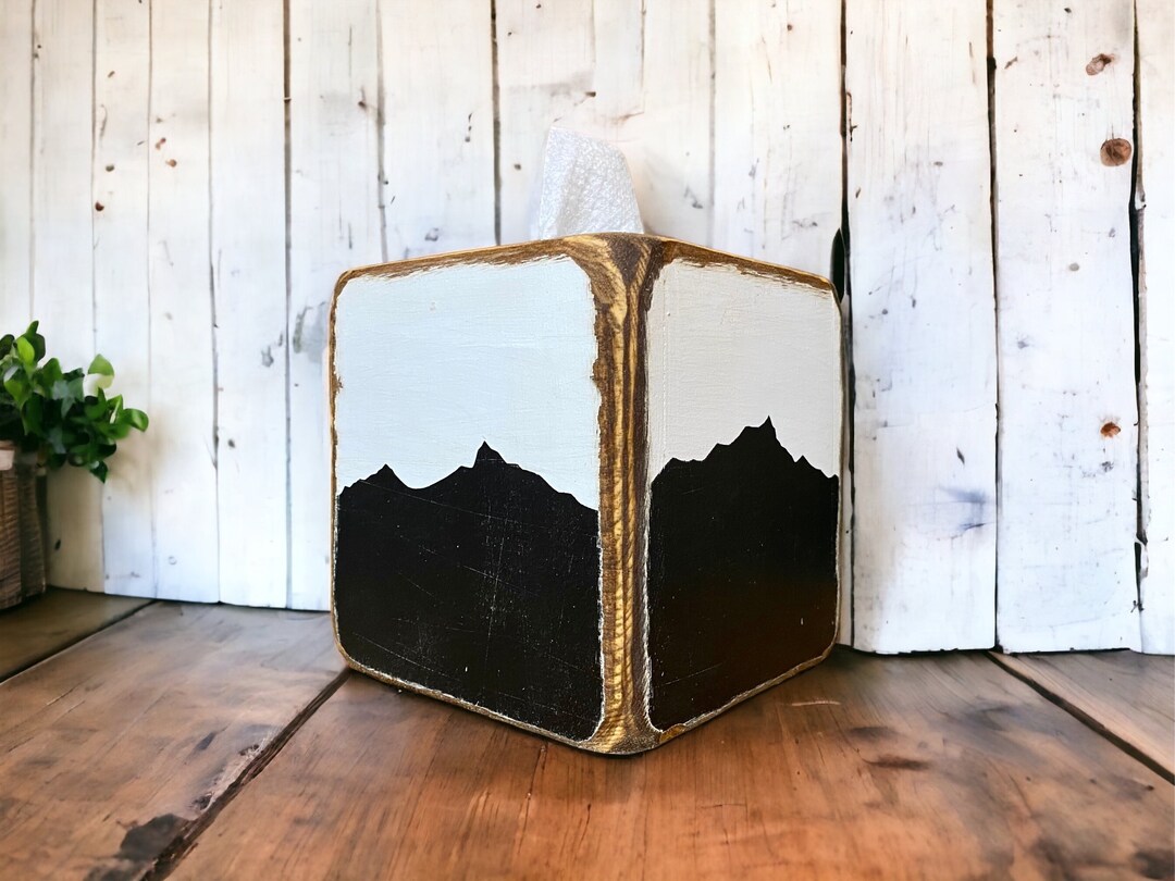 Rustic Mountain Tissue Box Cover, Cabin Bathroom Decor, Wood Tissue ...