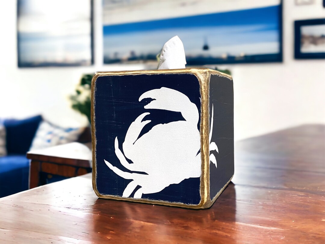 Crab Wood Tissue Box Cover for Beach House - Etsy
