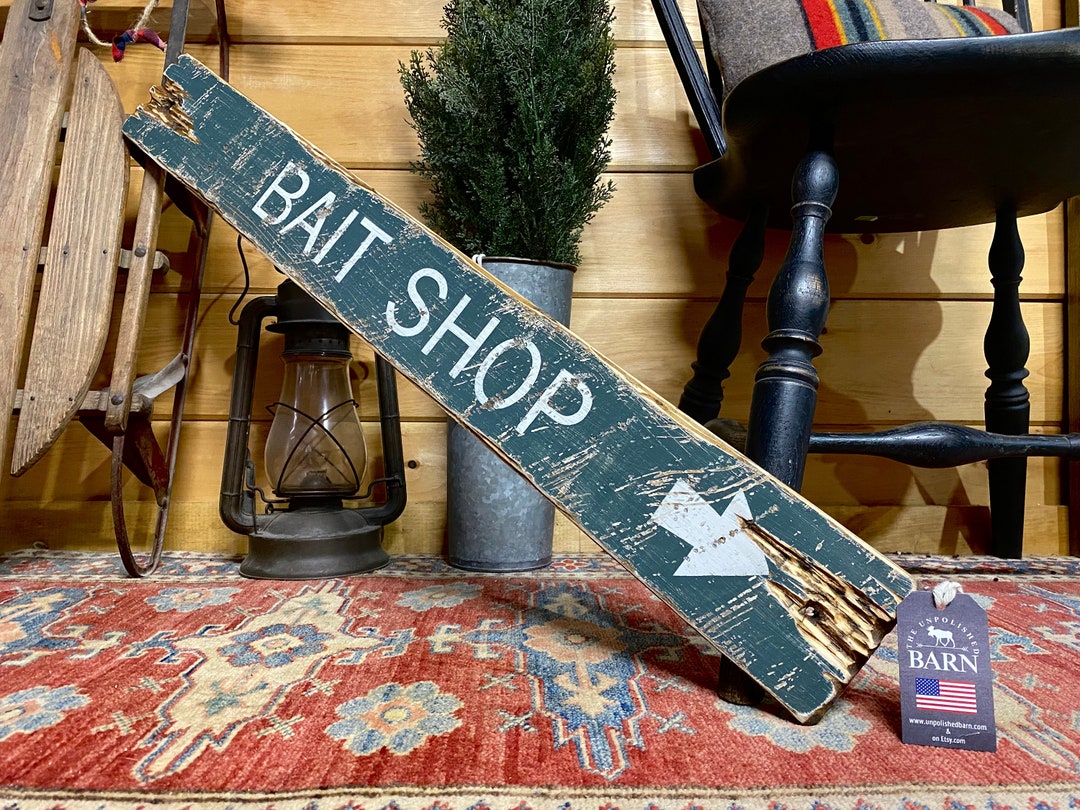 Wood Bait Shop Sign, Rustic Fishing Decor, Bass, Trout, Fly - Etsy