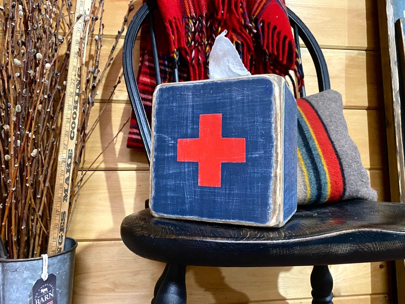 Navy Blue First Aid Tissue Box Cover Log Cabin Ski Decor - Etsy