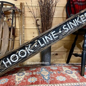 Rustic Wood Fishing Sign, Trout Fishing Gift, Hook Line Sinker, Log ...