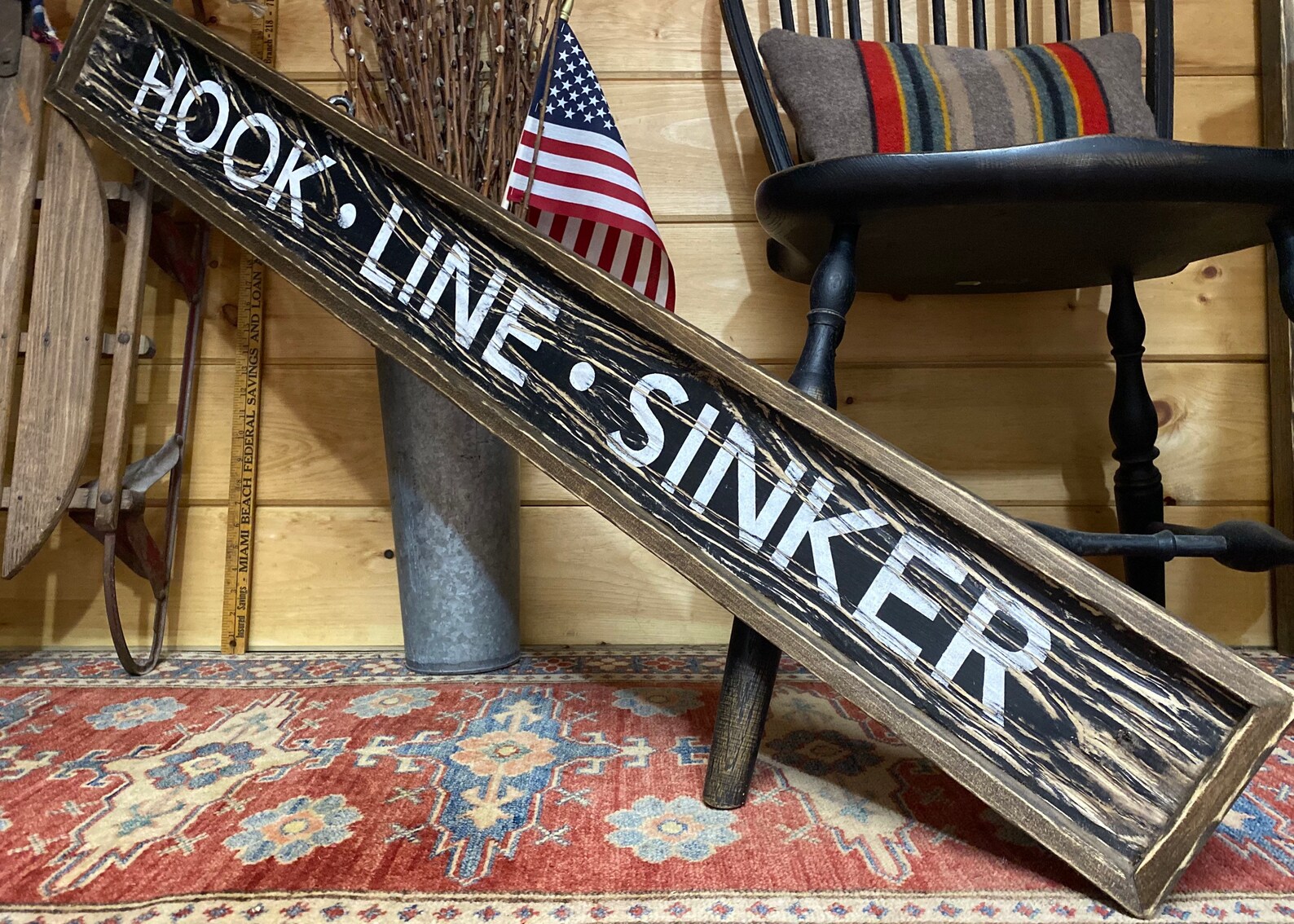 Rustic Wood Fishing Sign Trout Fishing Gift Hook Line | Etsy