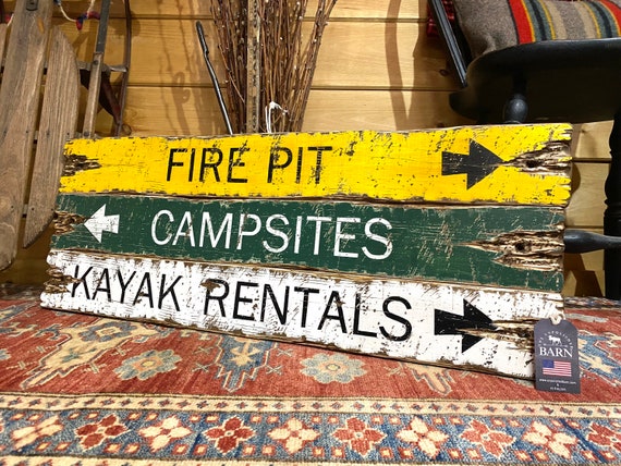 Wood Fire Pit Sign Set Rustic Camp Decor National Park Wall - Etsy