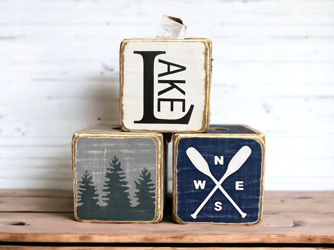 Nautical Lake House Wood Tissue Box Cover, Rustic Anchor, Compass and ...