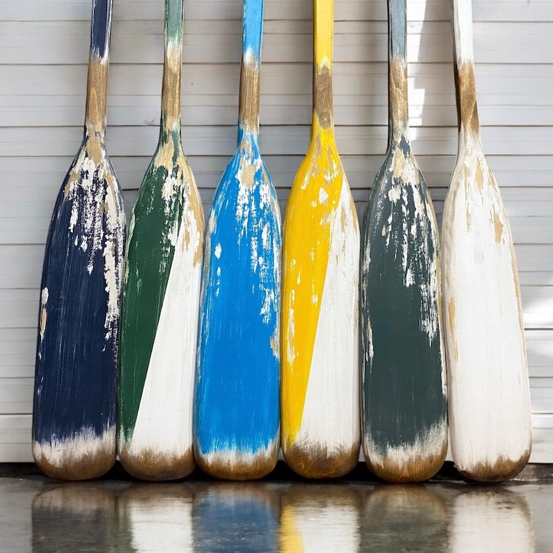Nautical Painted Wood Canoe Boat Paddles, Rustic Log Cabin Lake House ...