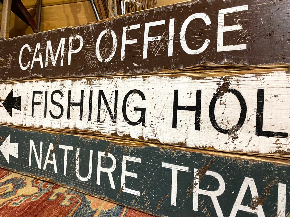 Rustic Cabin Sign Set Camping Decor Fishing Hole Wood - Etsy