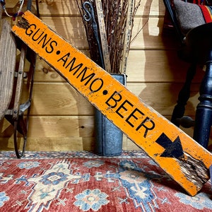 Guns Ammo Beer Sign | Rustic Wood Hunting Cabin Decor | Man Cave Wall ...