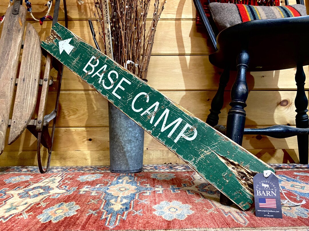 Base Camp Wood Sign, Rustic Log Cabin Mountain Climbing National Park ...