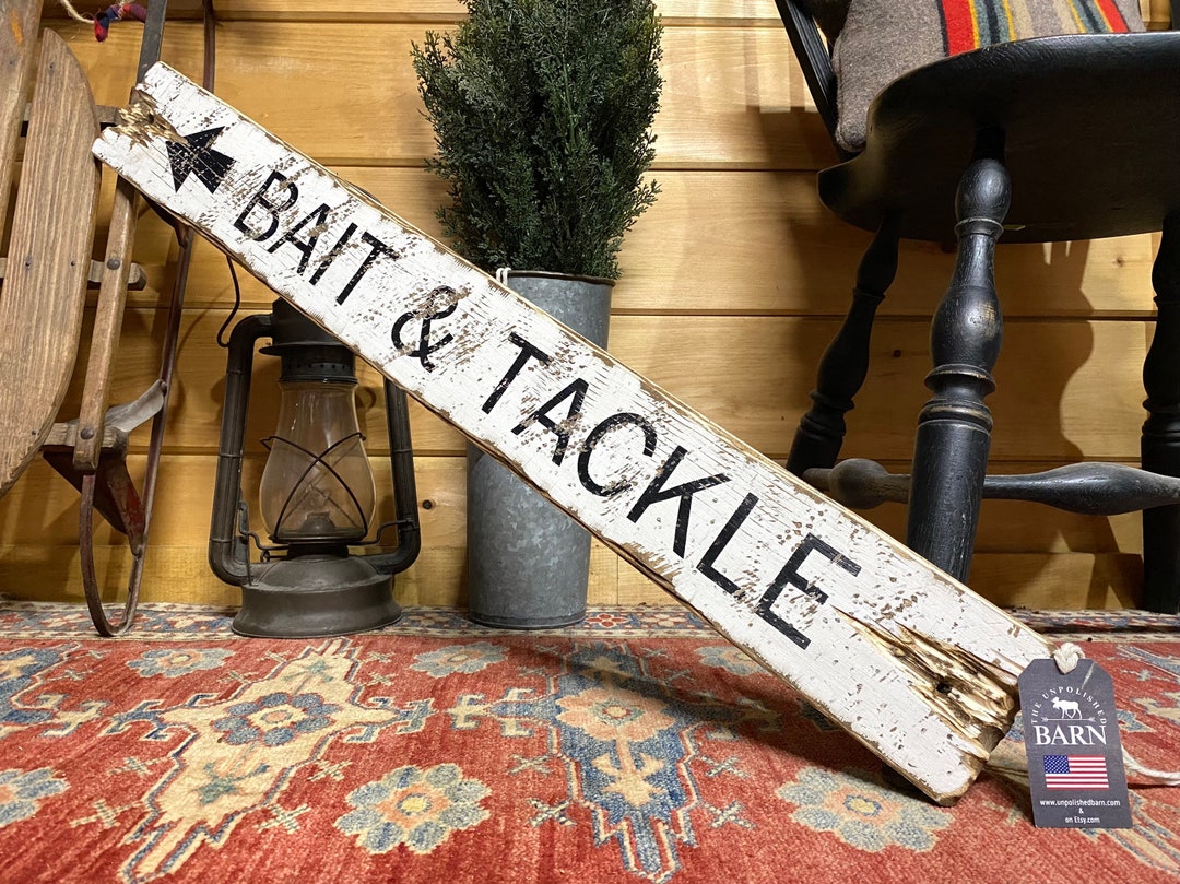 Rustic Bait and Tackle Fishing Sign, Distressed Wood Fishing Decor - Etsy