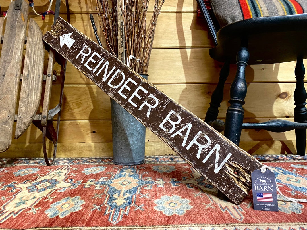 Reindeer Barn Christmas Sign | Rustic Country Christmas Decor | Log ...