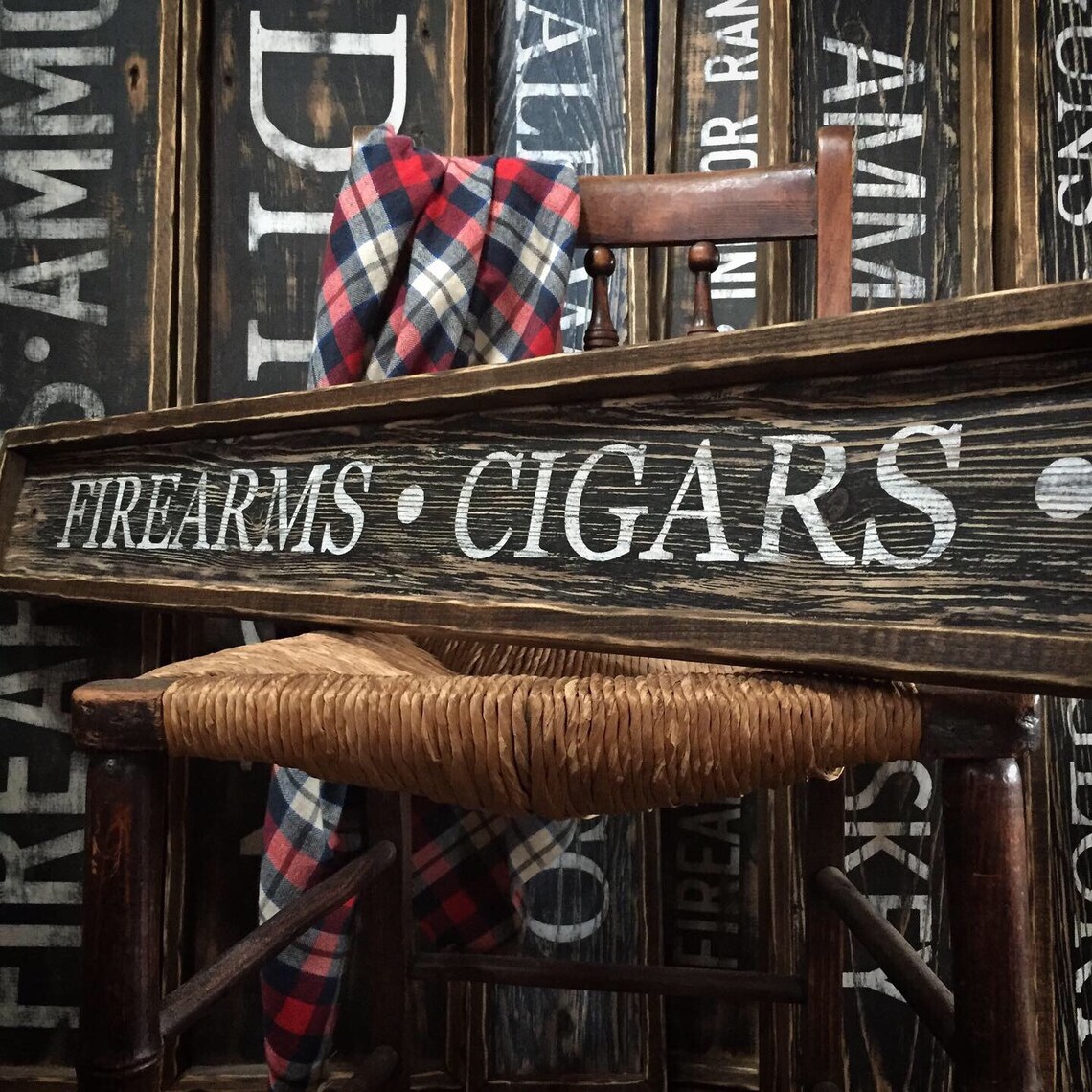 Wood Cigar Bar Sign Firearms Cigar Whiskey Sign Rustic Bar - Etsy