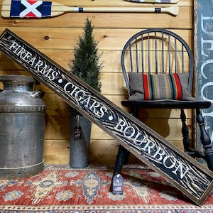 Rustic Firearms Cigars Bourbon Wood Sign, Cigar Bar Decor, Gun Room 5ft ...