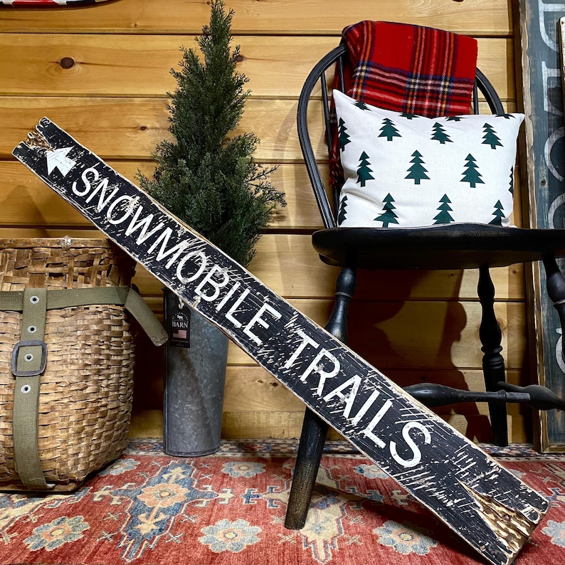 Snowmobiling Wood Sign, Distressed Log Cabin Decor, Snowmobile Trails ...