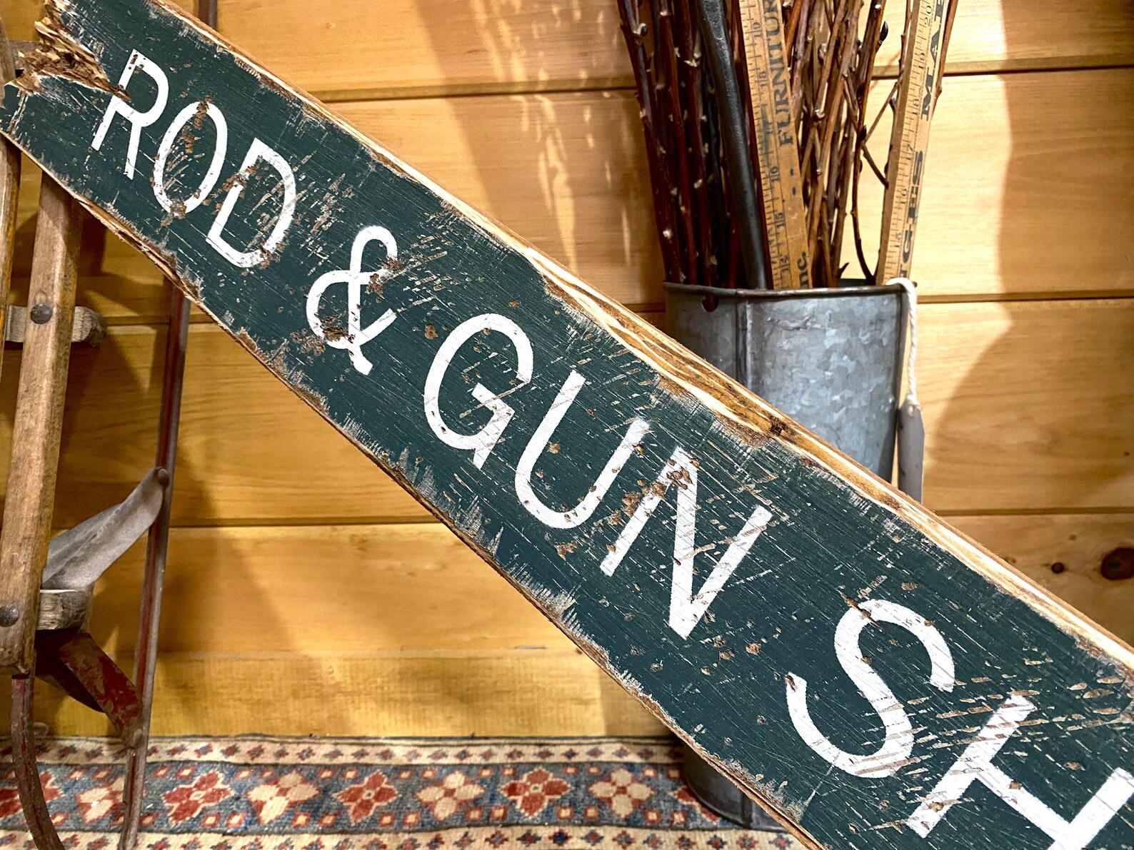 Rustic Fishing & Hunting Store Wood Sign Distressed Log - Etsy