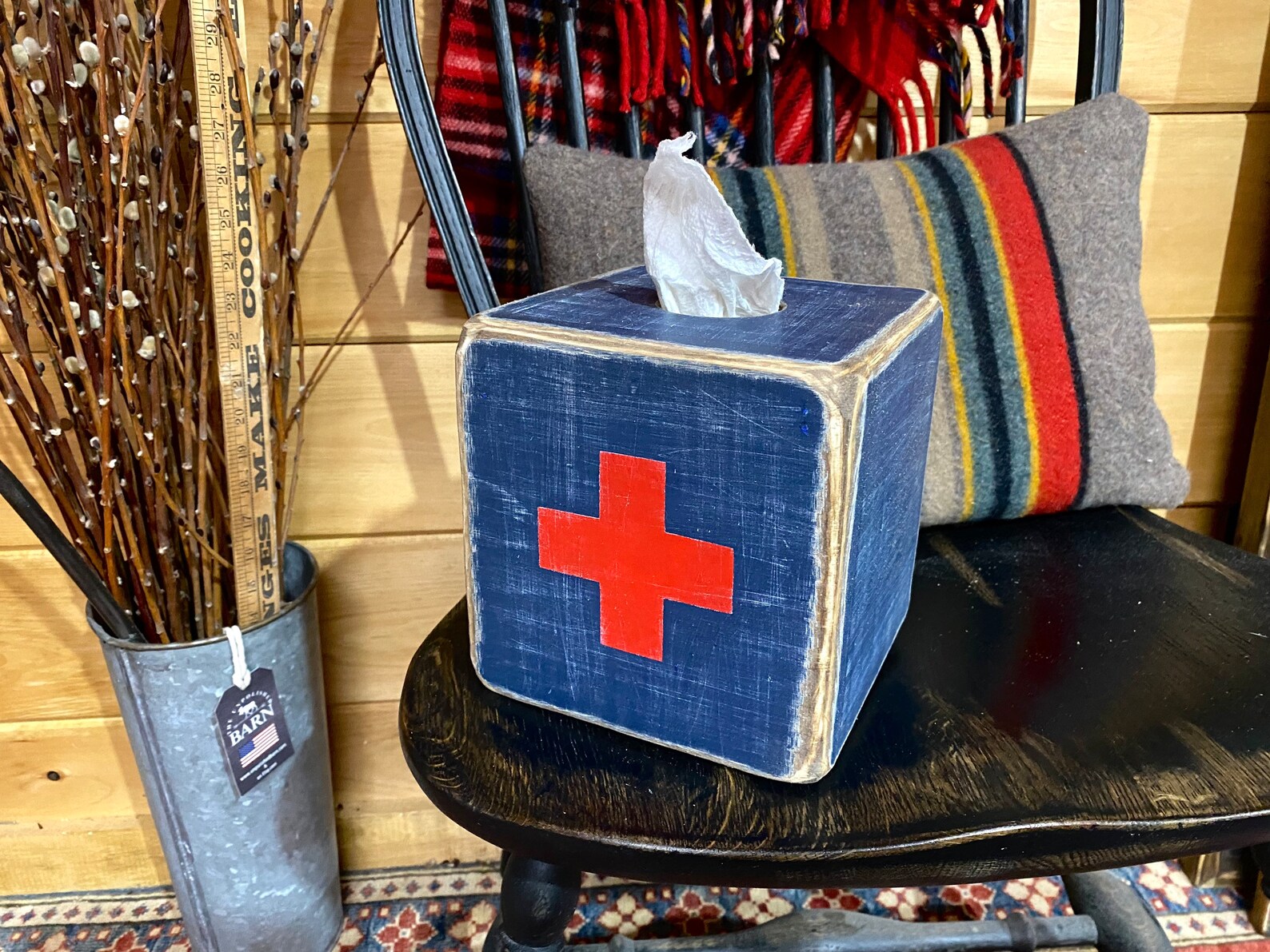 Navy Blue First Aid Tissue Box Cover Log Cabin Ski Decor - Etsy