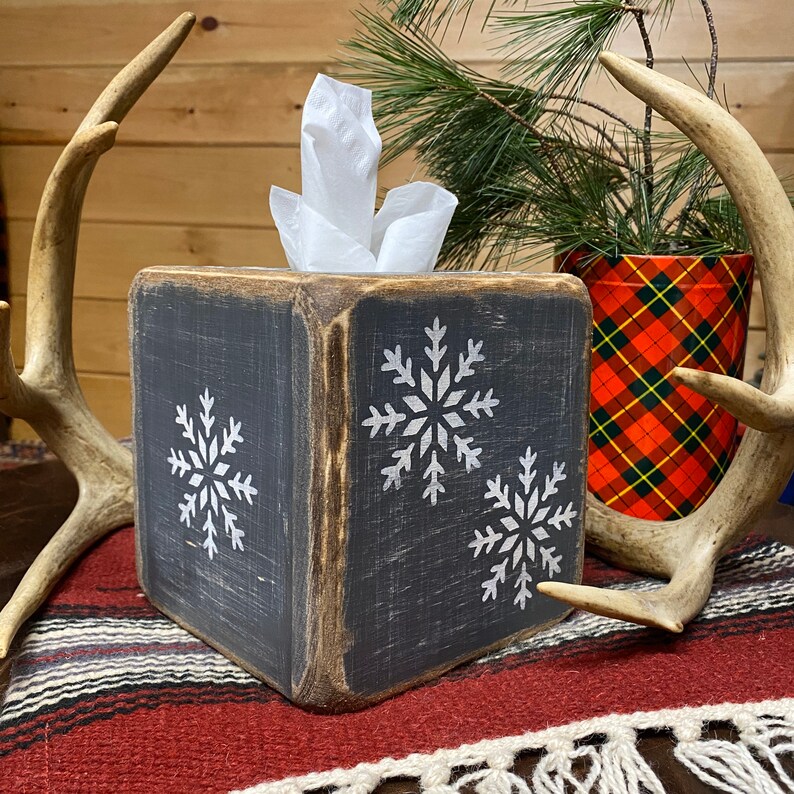 Rustic Square Tissue Box Cover Wood Christmas Decor - Etsy