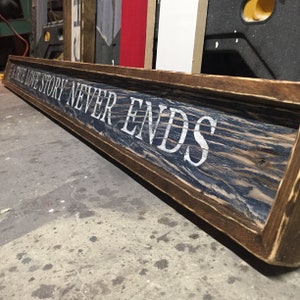 A True Love Story Never Ends Sign, Rustic Distressed Bedroom Sign, 5ft ...