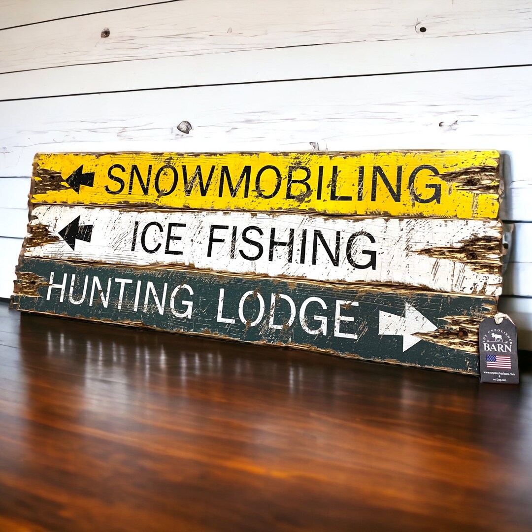 Rustic Snowmobiling Sign Set | Distressed Hunting Lodge Decor | Ice ...