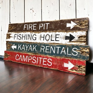 Rustic Lodge Sign Set | Distressed Fishing Decor | Wood Camping Gift - Etsy
