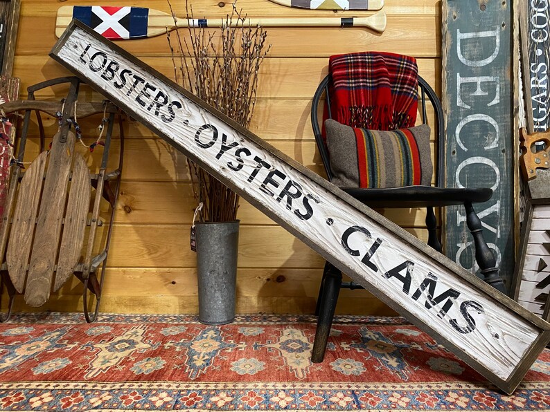 Seafood Wood Sign Lobsters Oysters Clams Sign Coastal Decor - Etsy