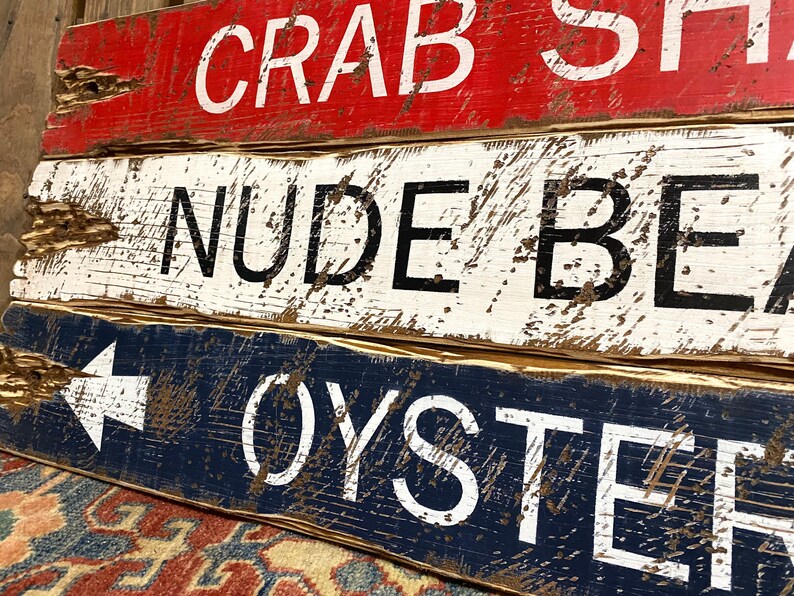 Rustic Crab Shack Sign Set Wood Nude Beach Coastal Kitchen - Etsy