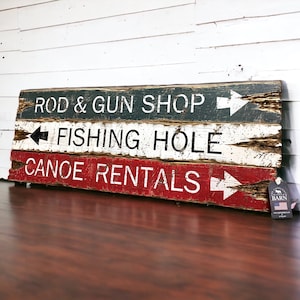 Rustic Fishing Wood Sign Set Lake House Decor Canoe Rentals Gun Shop ...