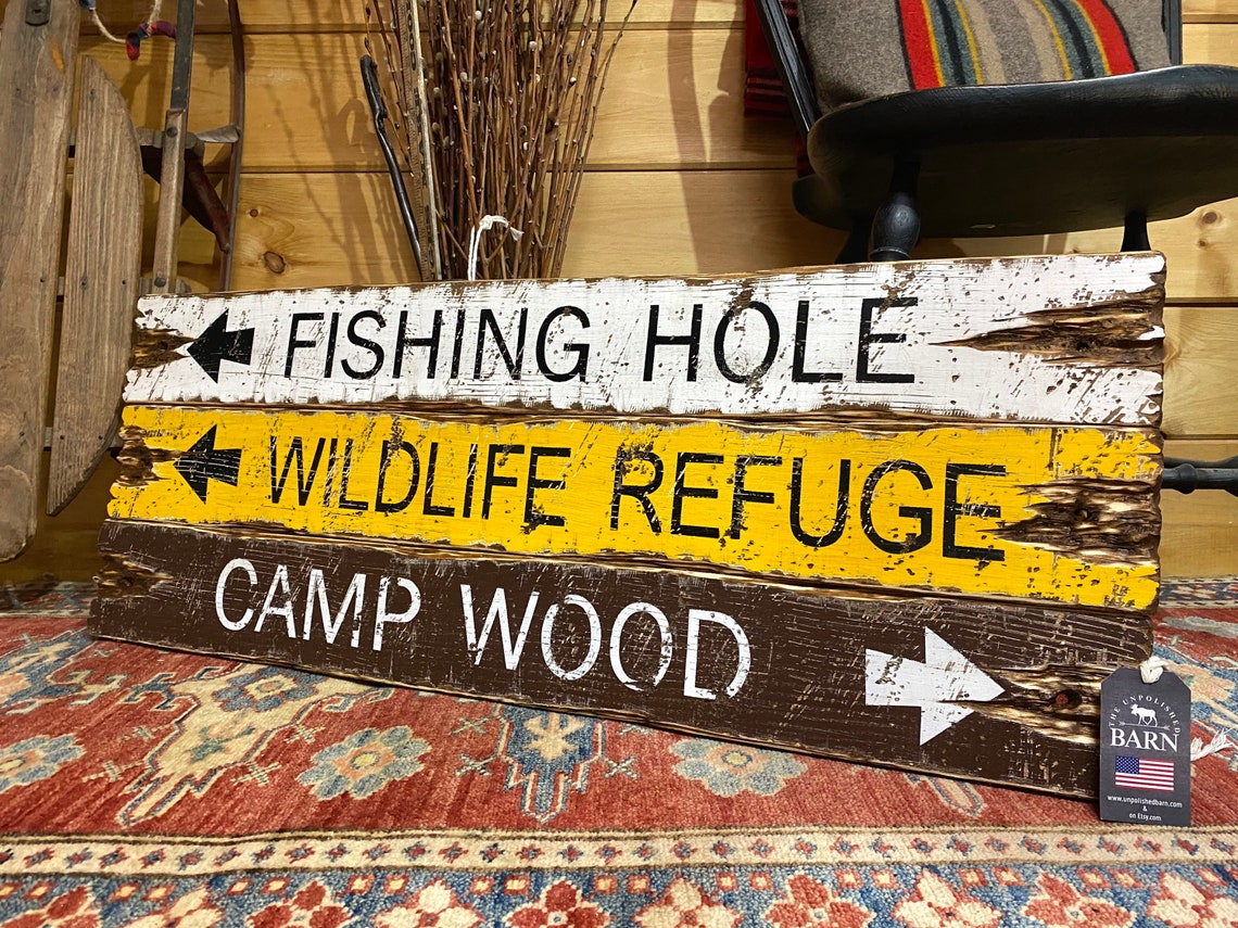 Fishing Hole Camping Wood Sign Set rustic Log Cabin Decor - Etsy