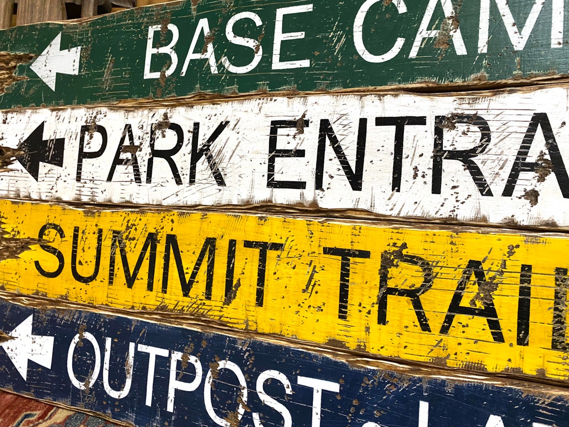 Distressed Wood Hiking Signs Rustic Mountain Climbing Decor - Etsy
