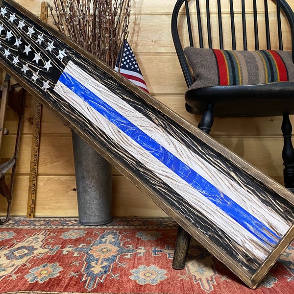 Wooden Thin Blue Line Flag - Etsy