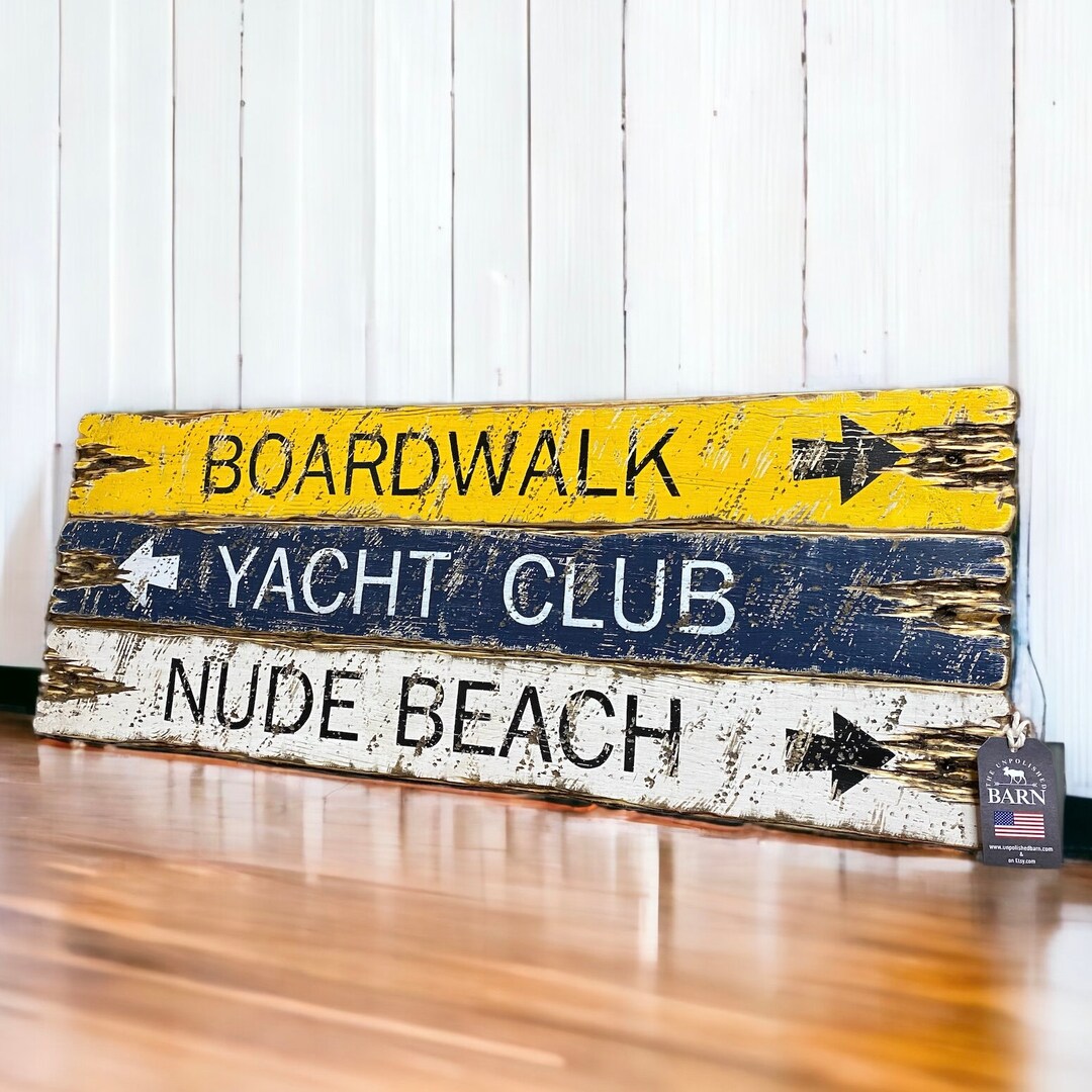Nude Beach Sign, Rustic Beach Signs, Nautical Decor, Distressed Wood ...
